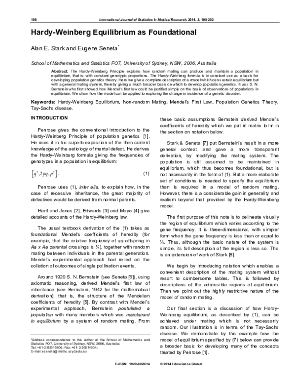 (PDF) Hardy-Weinberg Equilibrium as Foundational