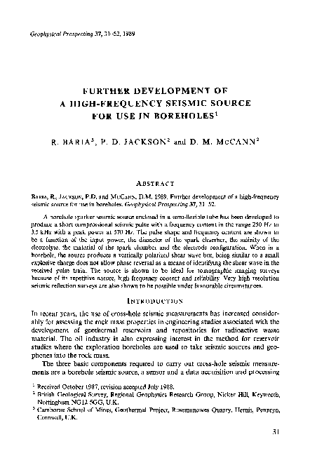 (PDF) Further Development of a High-Frequency Seismic Source for Use in ...