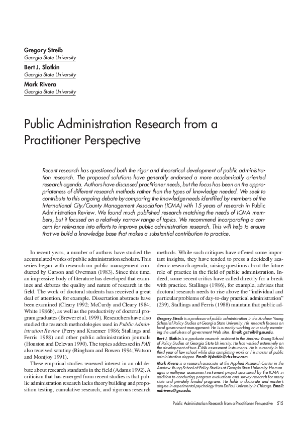 (PDF) Public Administration Research from a Practitioner Perspective
