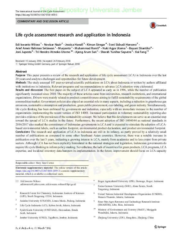 (PDF) Life cycle assessment research and application in Indonesia