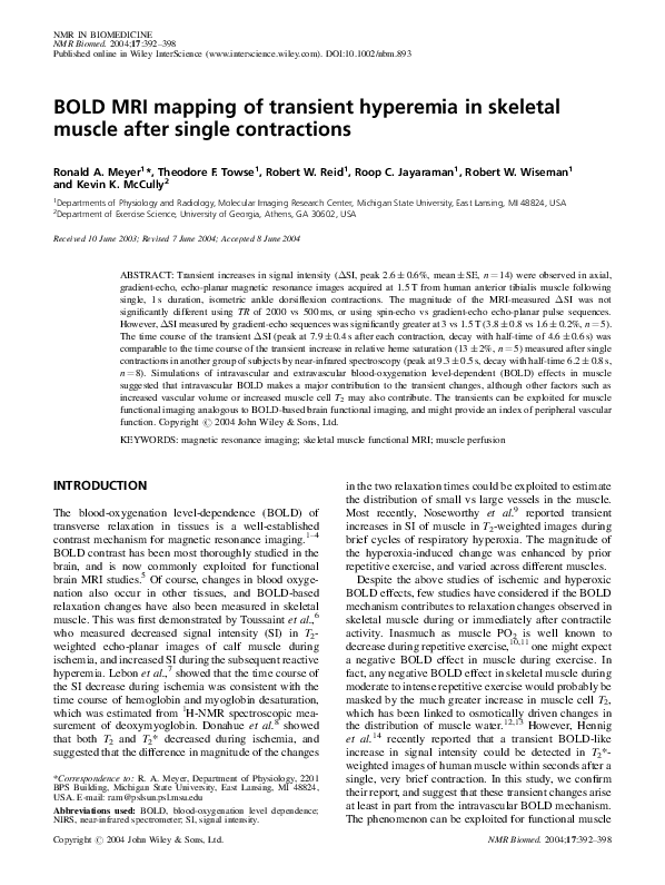 (PDF) BOLD MRI mapping of transient hyperemia in skeletal muscle after ...