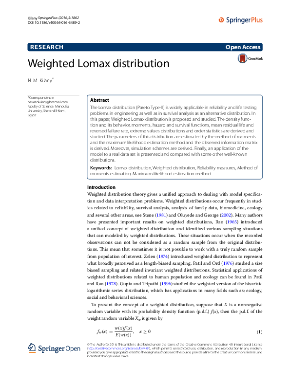 (PDF) Weighted Lomax distribution