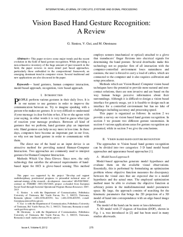 (PDF) Vision Based Hand Gesture Recognition: A Review