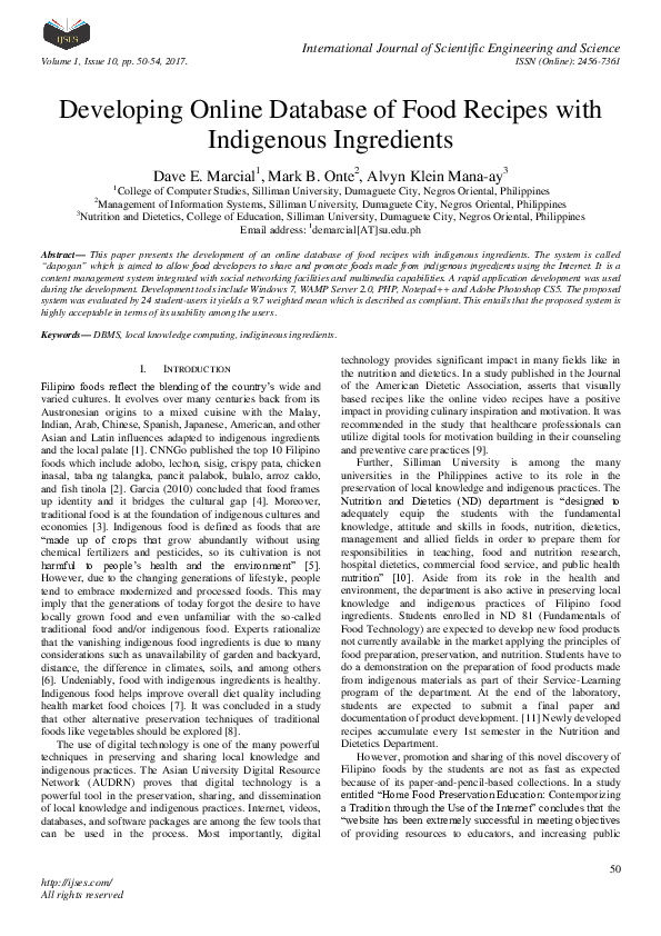 (PDF) Developing Online Database of Food Recipes with Indigenous ...