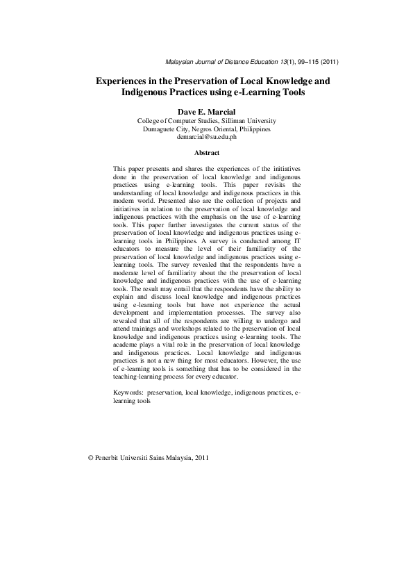(PDF) Experiences in the Preservation of Local Knowledge and Indigenous ...