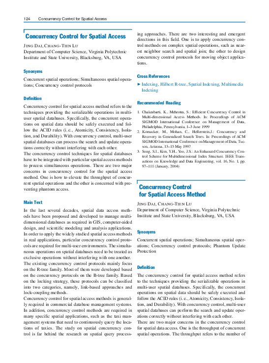(PDF) Concurrency Control for Spatial Access Method