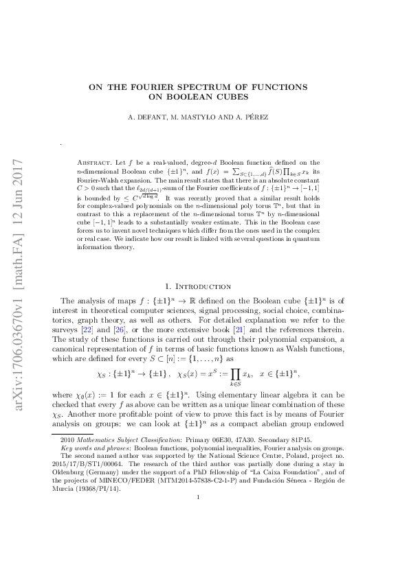 Pdf On The Fourier Spectrum Of Functions On Boolean Cubes 7634