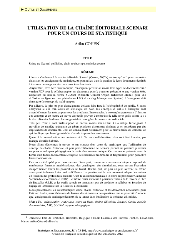 (PDF) Utilisation de la chaîne éditoriale Scenari pour un cours de ...
