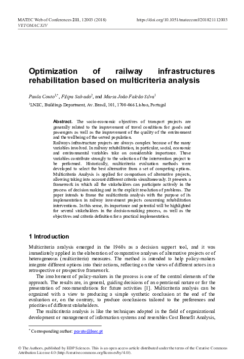Pdf Optimization Of Railway Infrastructures Rehabilitation Based On
