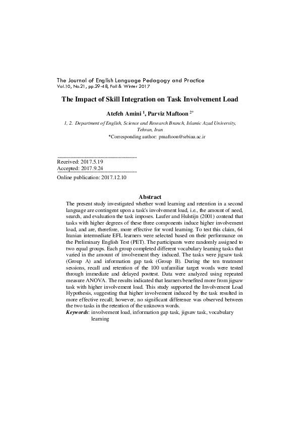 (PDF) The Impact of Skill Integration on Task Involvement Load