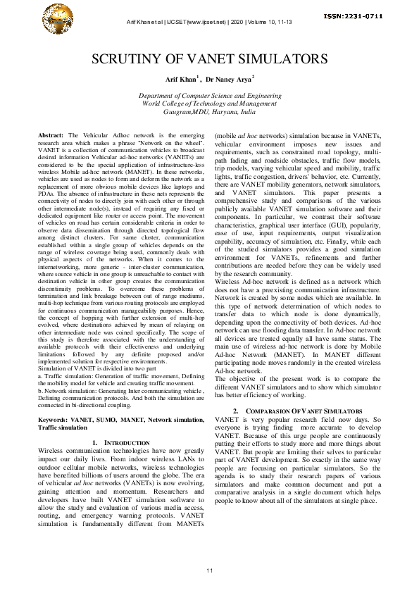 (PDF) Scrutiny of Vanet Simulators