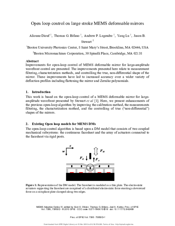 Pdf Open Loop Control On Large Stroke Mems Deformable Mirrors