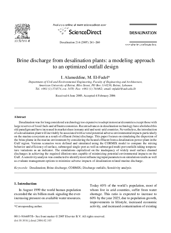 (PDF) Brine discharge from desalination plants: a modeling approach to ...