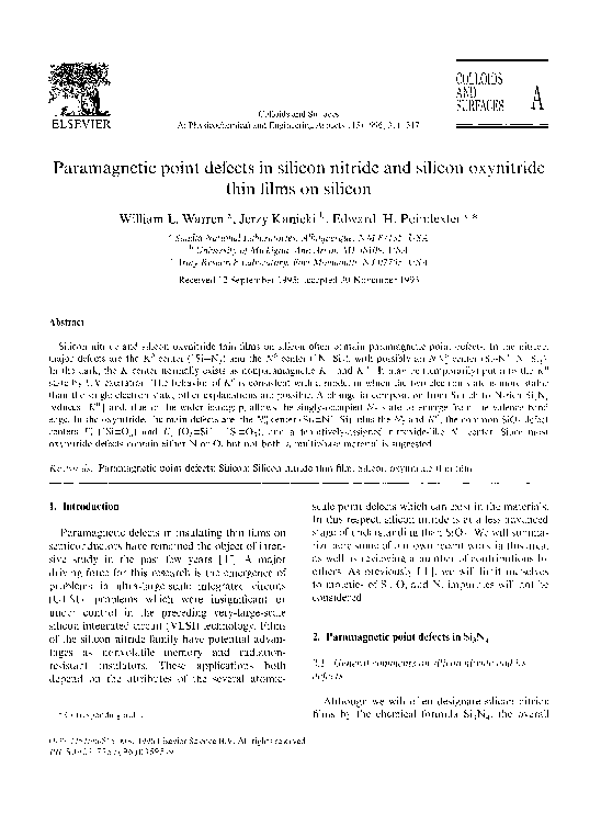 (PDF) Paramagnetic point defects in silicon nitride and silicon oxynitride thin films on silicon