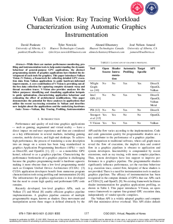 (PDF) Vulkan Vision: Ray Tracing Workload Characterization using Automatic Graphics Instrumentation