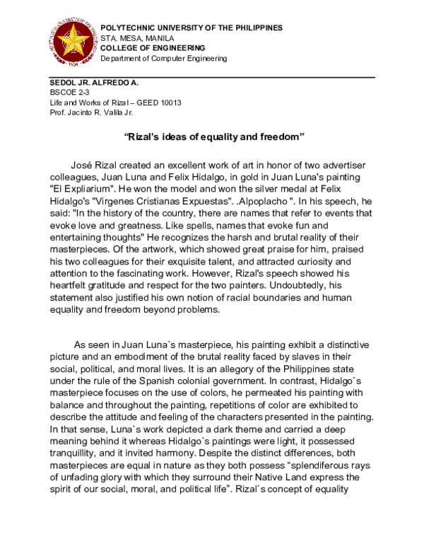 (PDF) Rizal's ideas of equality and freedom