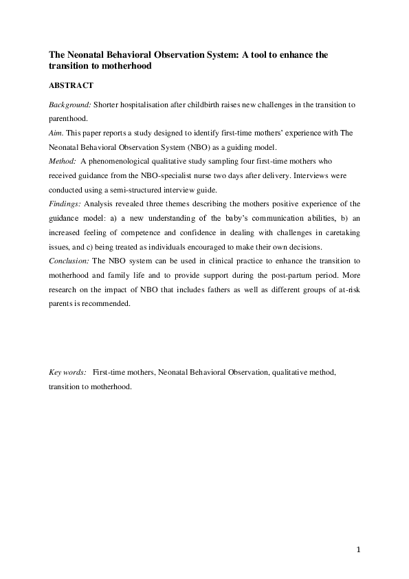 (PDF) The Neonatal Behavioral Observation System: A Tool to Enhance the ...