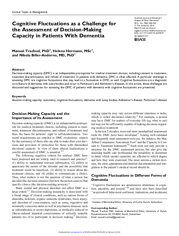 (PDF) Assessing Decision-Making Capacity in Dementia