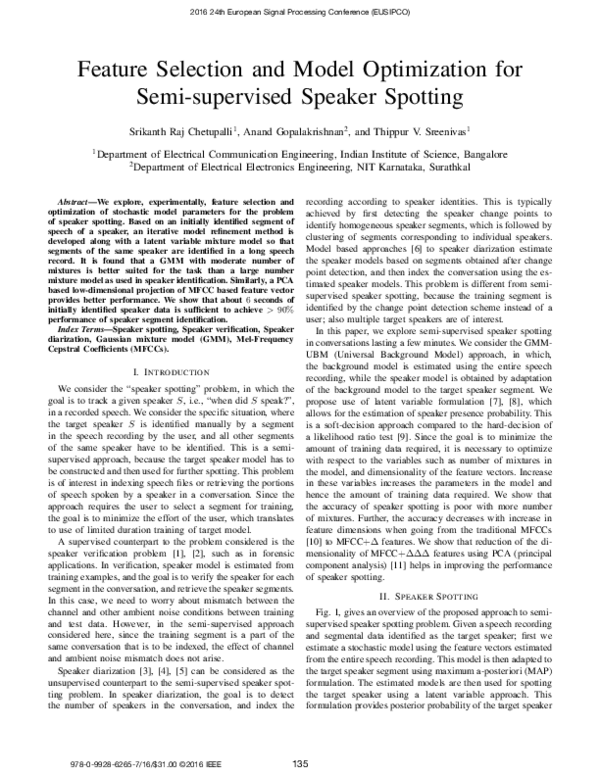 (PDF) Feature selection and model optimization for semi-supervised speaker spotting