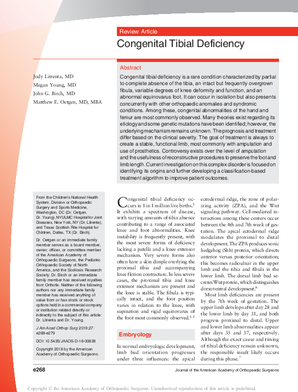 (PDF) Congenital Tibial Deficiency