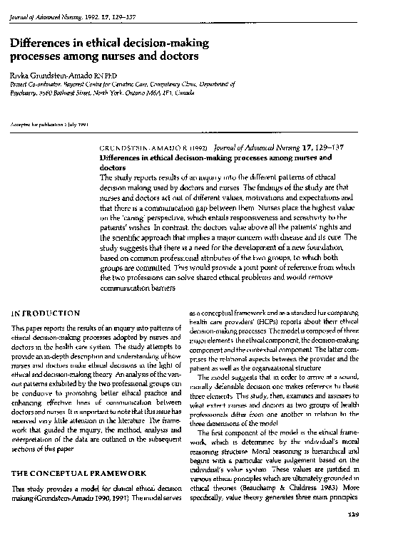 (PDF) Differences in ethical decision-making processes among nurses and ...
