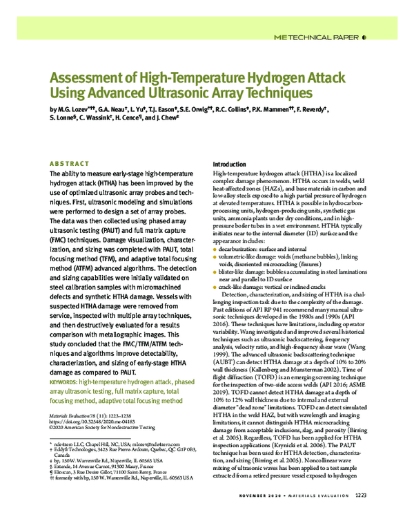 (PDF) Assessment of High-Temperature Hydrogen Attack Using Advanced ...