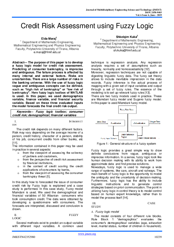 (PDF) Credit Risk Assessment using Fuzzy Logic