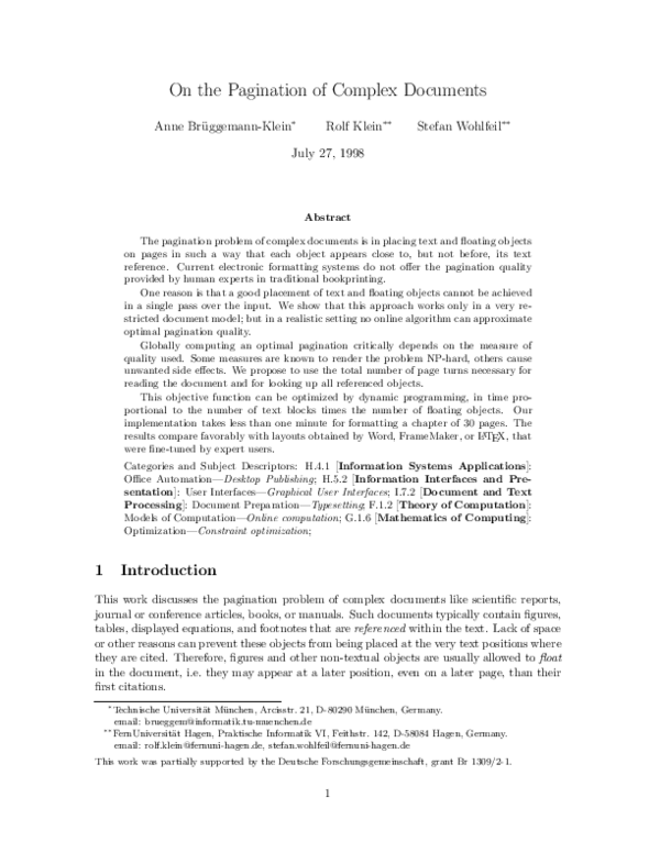 (PDF) On the Pagination of Complex Documents