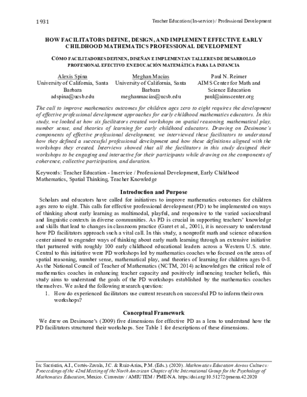 (PDF) How facilitators define, design, and implement effective early ...