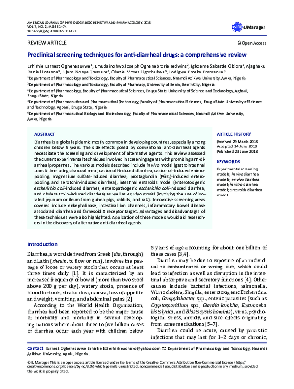 (PDF) Preclinical screening techniques for anti-diarrheal drugs: a ...