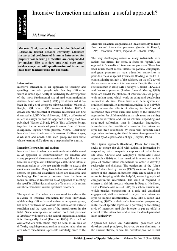 (PDF) Intensive Interaction and autism: a useful approach?