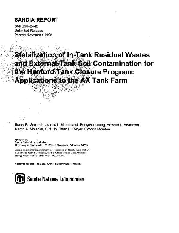 (PDF) Stabilization of In-Tank Residual Wastes and External-Tank Soil ...