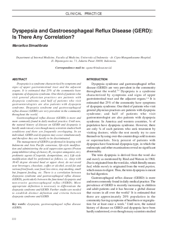 (PDF) Dyspepsia and gastroesophageal reflux disease (GERD): is there any correlation?