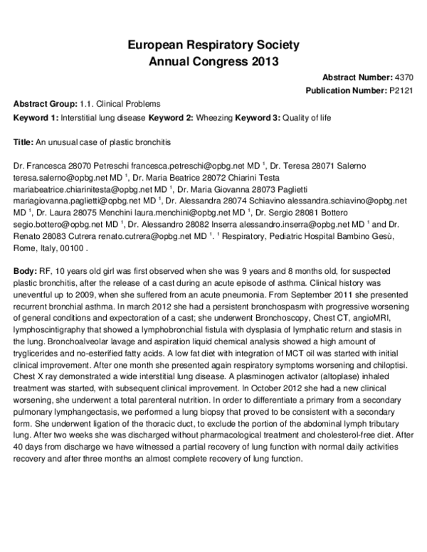 (PDF) An unusual case of plastic bronchitis