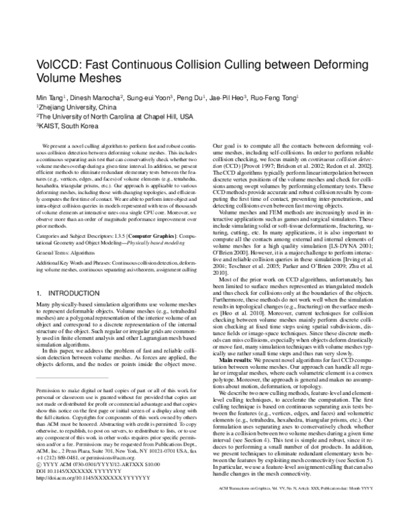 (PDF) VolCCD: Fast continuous collision culling between deforming volume meshes