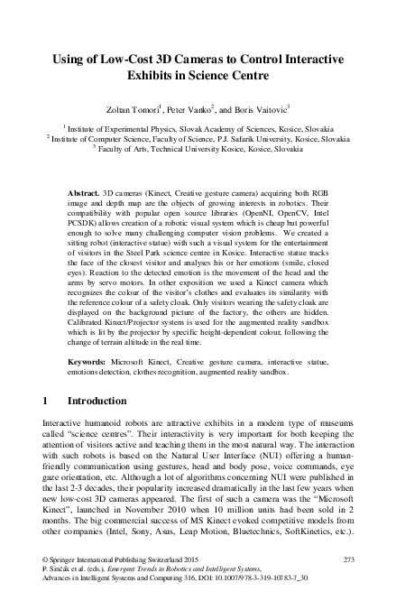 (PDF) Using of Low-Cost 3D Cameras to Control Interactive Exhibits in ...