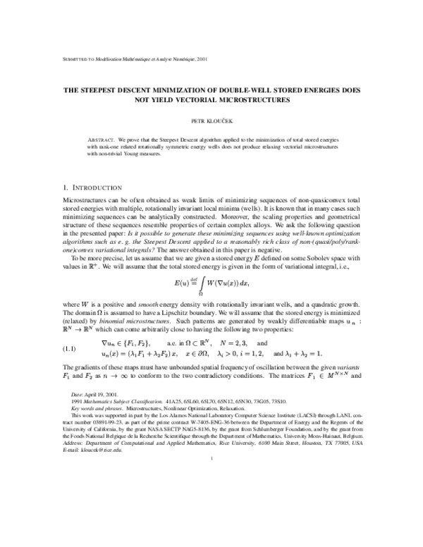 Pdf The Steepest Descent Minimization Of Double Well Stored Energies Does Not Yield Vectorial