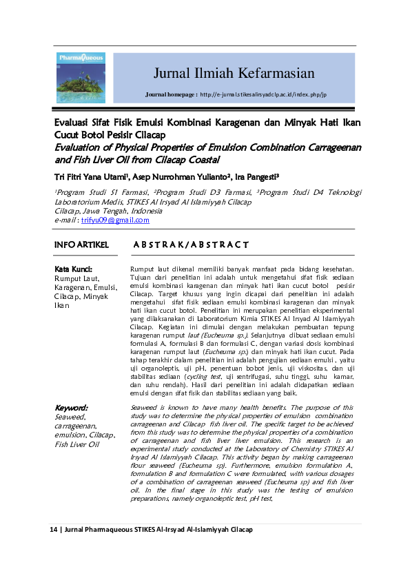(PDF) Evaluasi Sifat Fisik Emulsi Kombinasi Karagenan Dan Minyak Hati ...