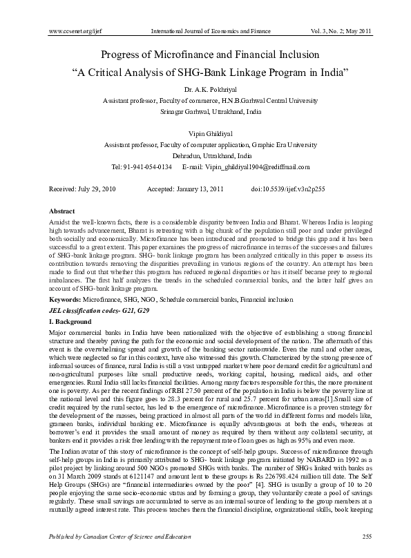 (PDF) Progress of Microfinance and Financial Inclusion "A Critical ...