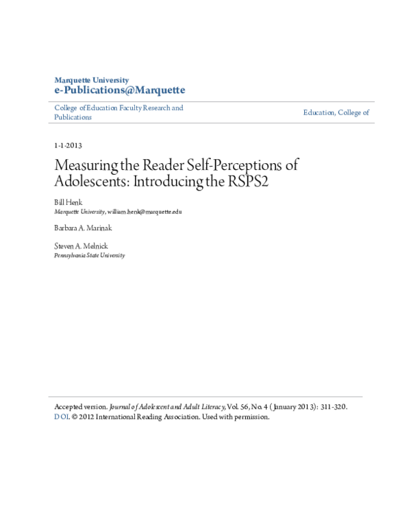 (PDF) Measuring the Reader Self-Perceptions of Adolescents: Introducing ...