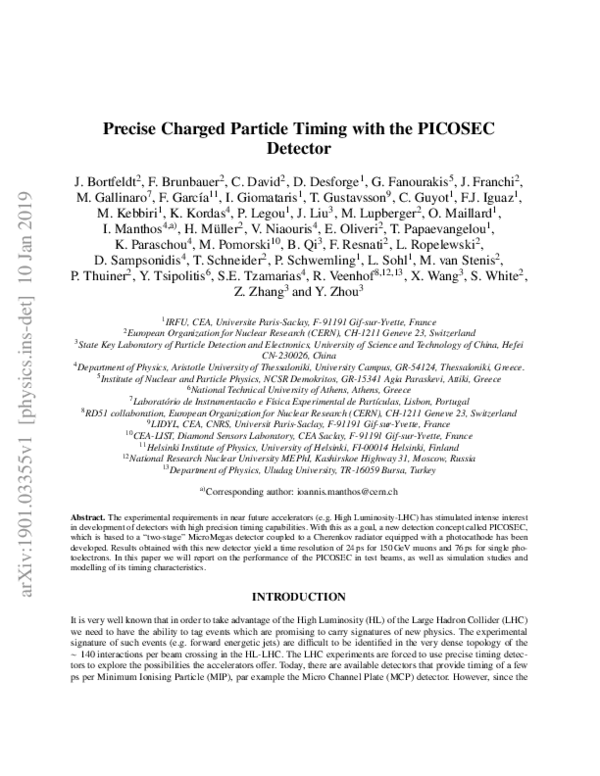 (PDF) Precise charged particle timing with the PICOSEC detector