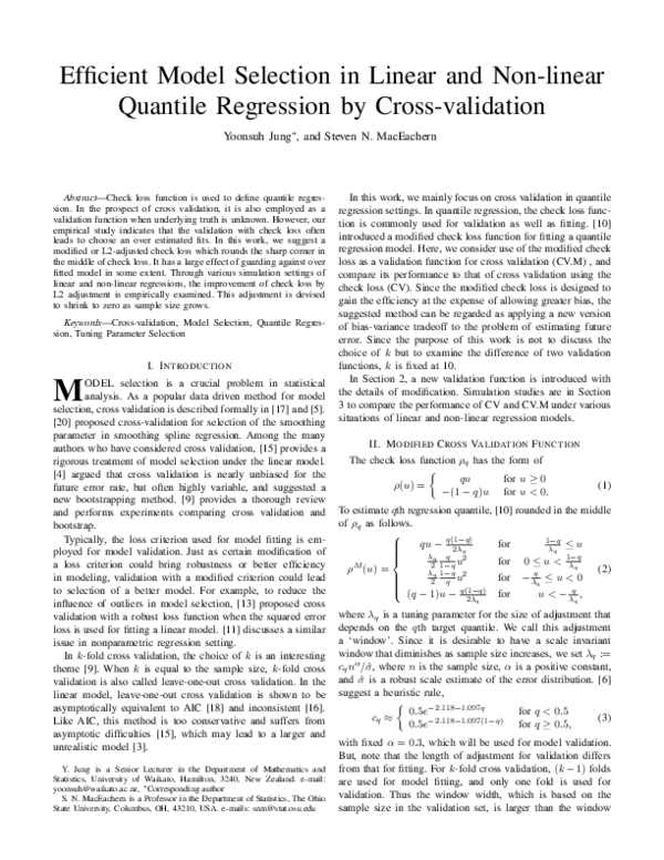 (PDF) Efficient Model Selection in Linear and Non-Linear Quantile Regression by Cross-Validation