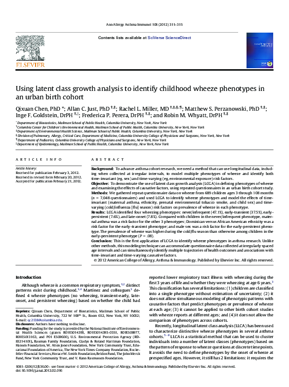 (PDF) Using latent class growth analysis to identify childhood wheeze ...