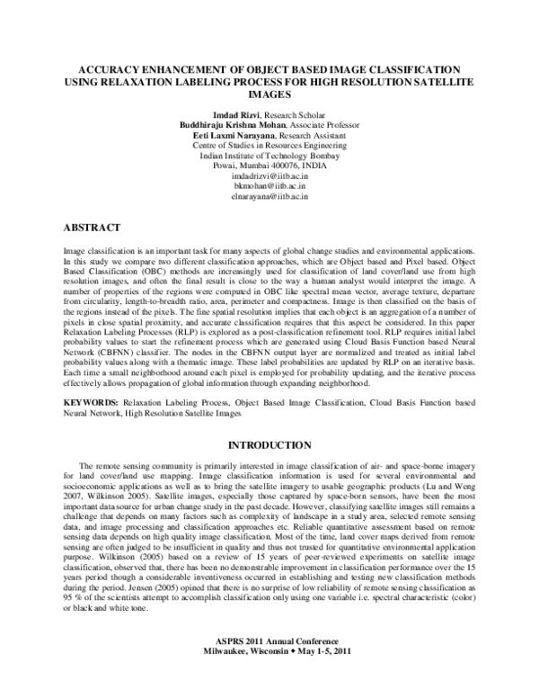 (PDF) Accuracy Enhancement of Object Based Image Classification Using Relaxation Labeling ...