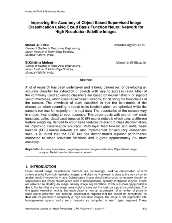 Pdf Improving The Accuracy Of Object Based Supervised Image Classification Using Cloud Basis