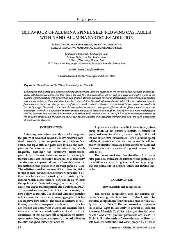 (PDF) Behaviour of Alumina-Spinel Self-Flowing Castables with Nano ...