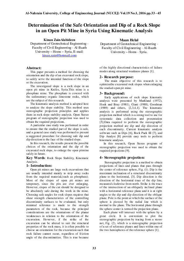 (PDF) Determination of the Safe Orientation and Dip of a Rock Slope in ...