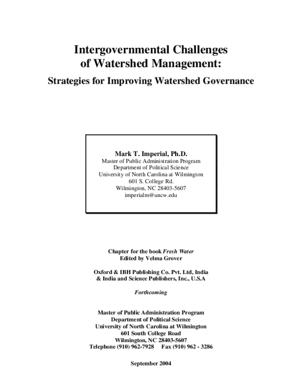 (PDF) Intergovernmental Challenges of Watershed Management: Strategies ...