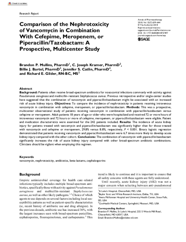 (PDF) Comparison of the Nephrotoxicity of Vancomycin in Combination ...