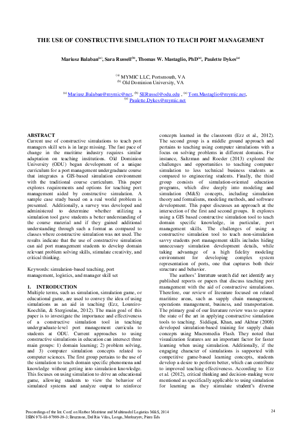 (PDF) The use of constructive simulation to teach port management